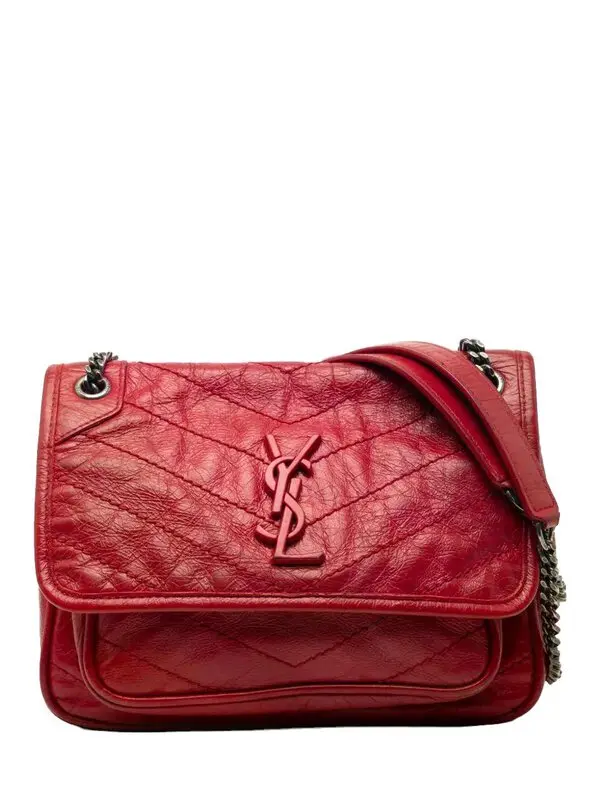 Saint Laurent 2010 Baby Crinkled Calfskin Niki Shoulder Bag - Red