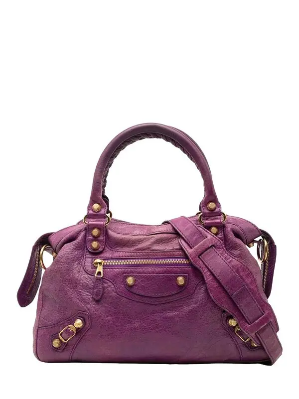 Balenciaga 2013 Lambskin Motocross Giant 12 Town Satchel - Purple