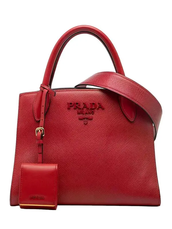 Prada Small Saffiano Cuir Monochrome Top Handle Satchel - Red