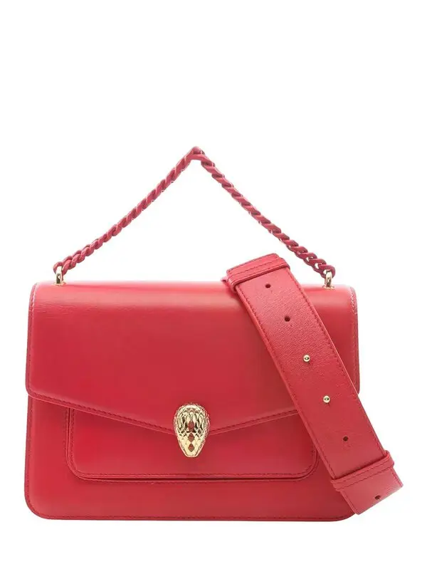 BVLGARI Calfskin Serpenti Forever Maxi Chain Satchel - Red