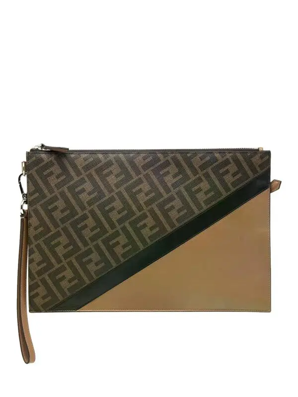 Fendi Ff 1974 Coated Canvas And Leather Diagonal Clutch Bag - Brown