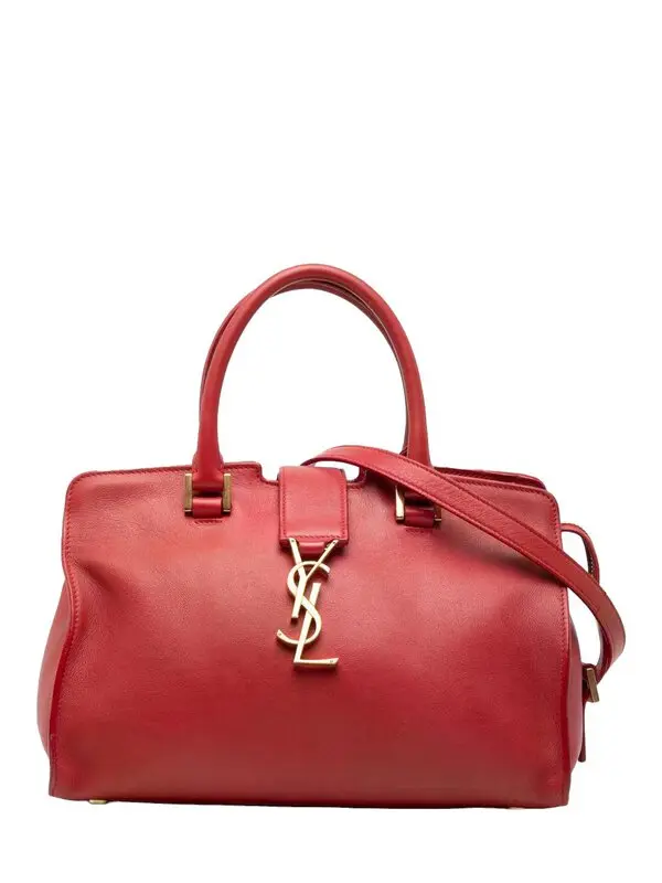 Saint Laurent 2016 Baby Leather Monogram Downtown Cabas Satchel - Red