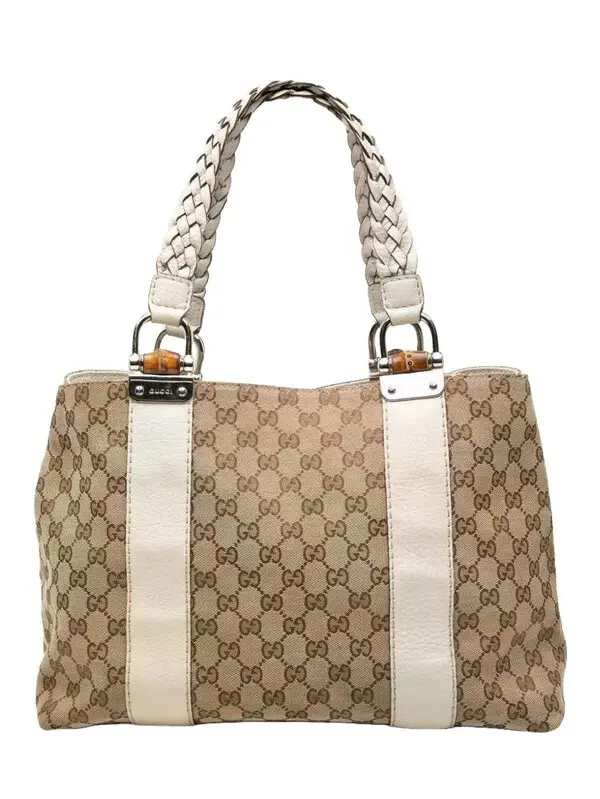 Gucci 2000-2015 Medium Gg Canvas Bamboo Libeccio Tote Bag - Neutrals