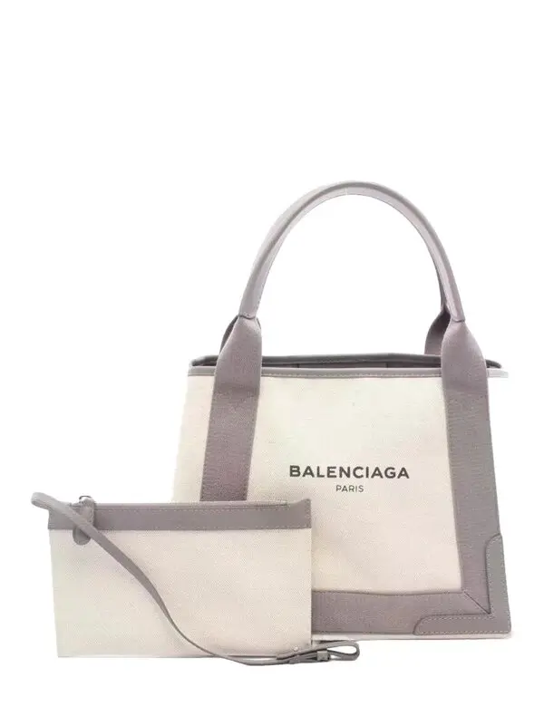 Balenciaga 2010-2026 Canvas Navy Cabas S Satchel - Neutrals