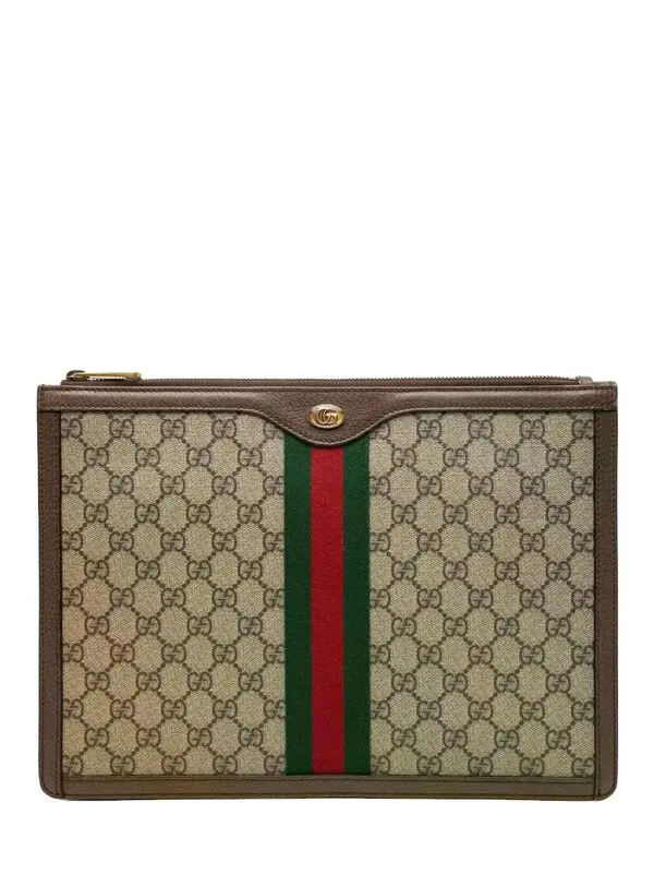 Gucci Gg Supreme Ophidia Clutch - Neutrals