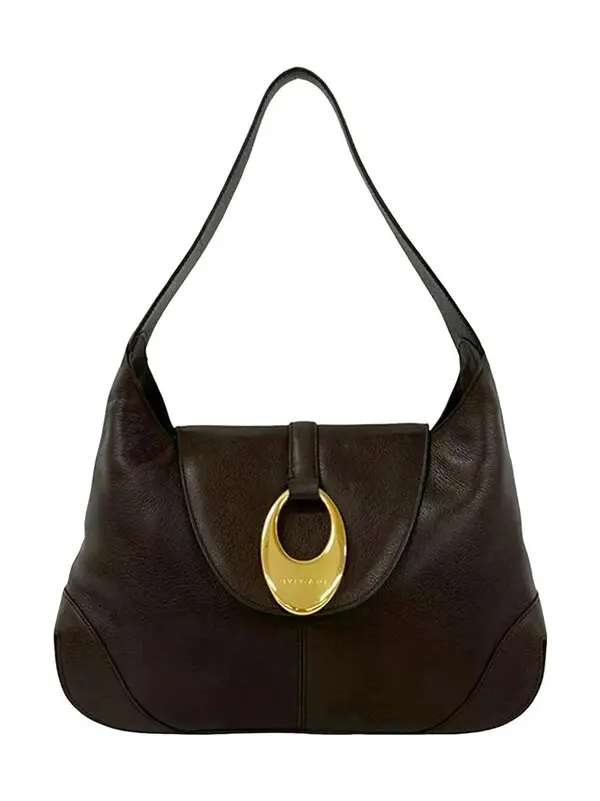 BVLGARI Leather Front Ring Hobo Shoulder Bag - Brown