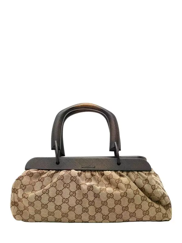Gucci Gg Canvas Handbag With Wood Frame - Neutrals