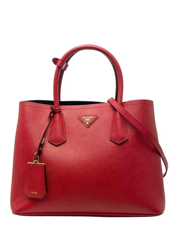 Prada Medium Saffiano Cuir Double Satchel - Red