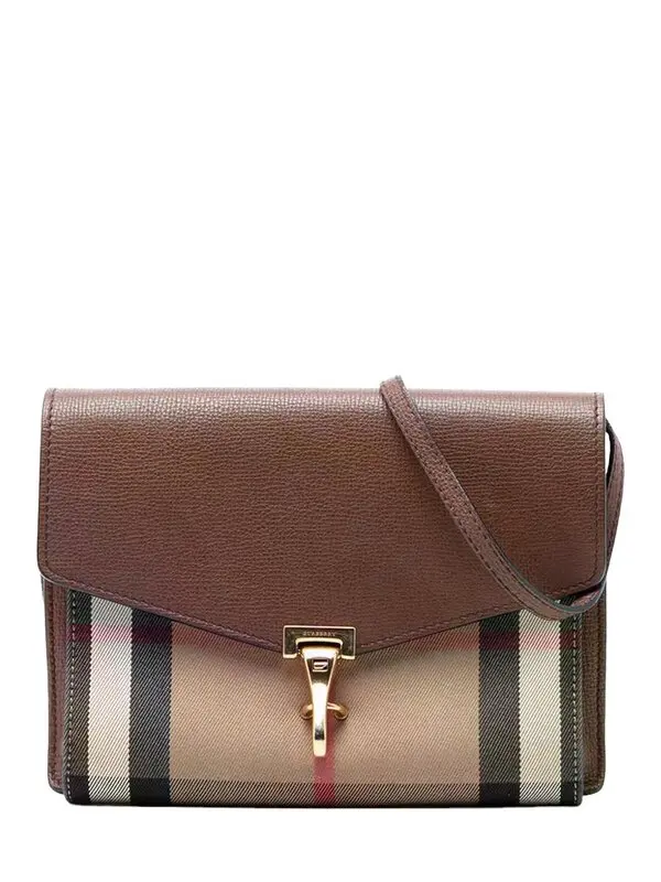 Burberry Leather And House Check Canvas Derby Macken Crossbody Bag - Brown