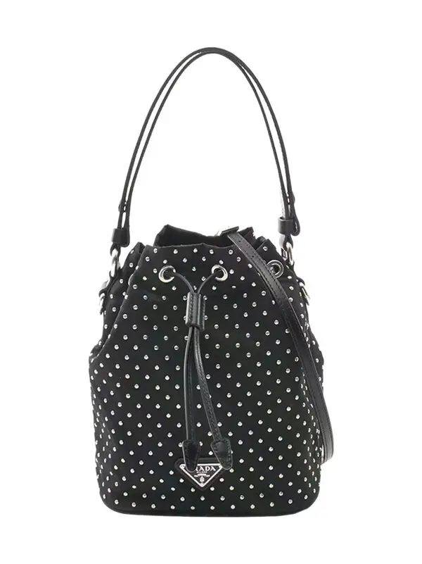 Prada 2013-2016 Studded Tessuto Bucket Bag - Black