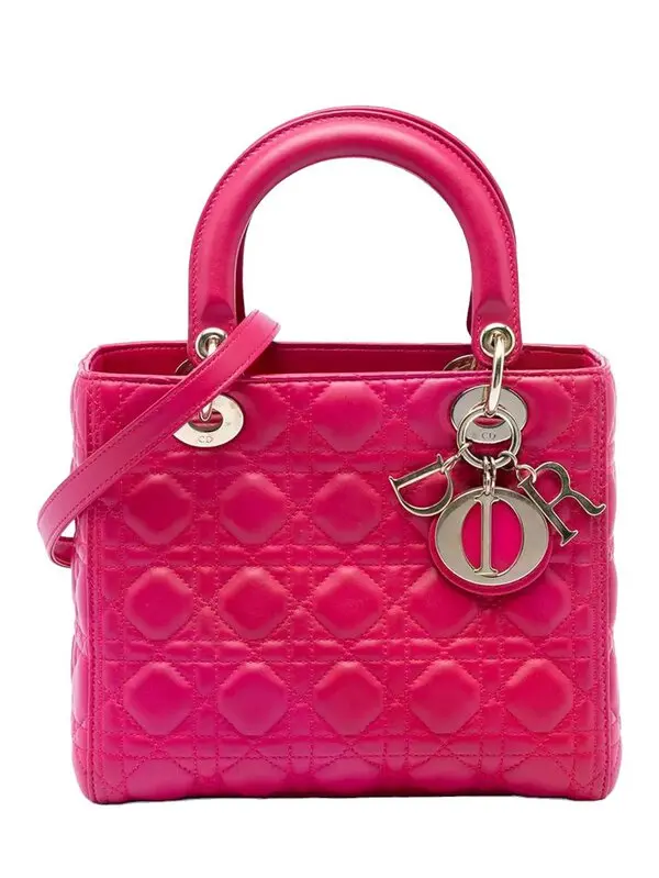 Dior 2014 Lambskin Cannage Lady Satchel - Pink
