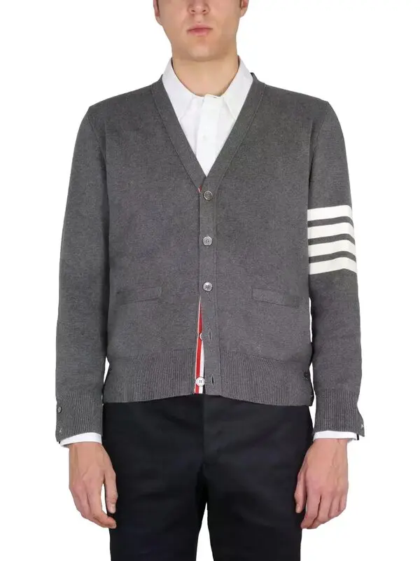 Thom Browne Four-bar Stripe V-neck Cardigan - Grey