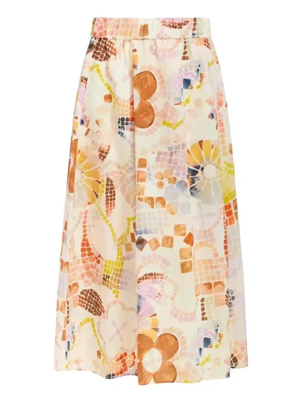 MARIE OLIVER Sasha Mosaic-print Flared Skirt - Neutrals