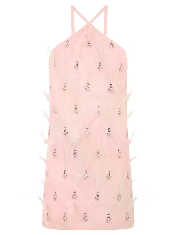 DES_PHEMMES Feather-detail Embellished Mini Dress - Pink