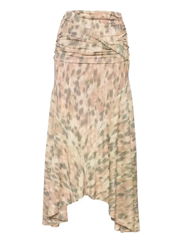 GANNI Printed Ruched Skirt - Neutrals