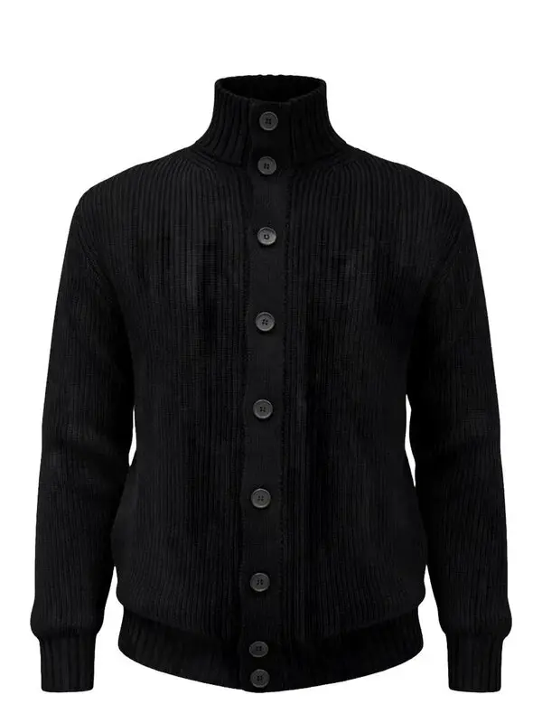 FILIPPO DE LAURENTIIS Fisherman Buttoned Ribbed Cardigan - Black