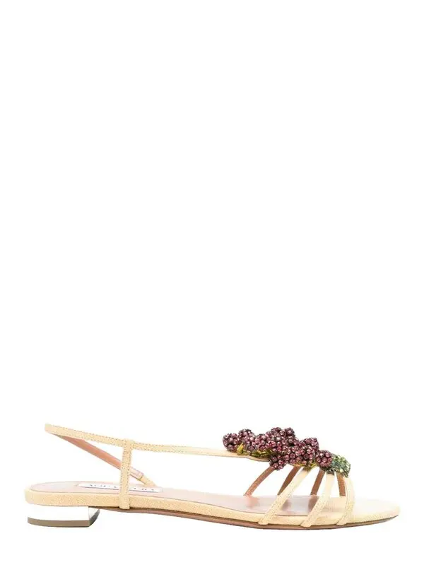 AQUAZZURA Crystal-embellished Raffia Sandals - Neutrals