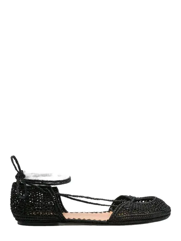ODISSI Woven Tie-fastening Ballet Flats - Black