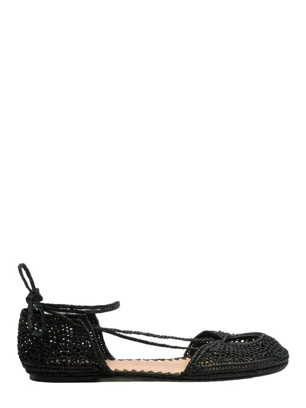 ODISSI Woven Tie-fastening Ballet Flats - Black