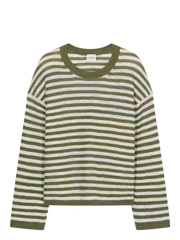Closed Striped Crew-neck Sweater - Green
