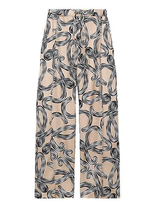 Loewe X Paula's Ibiza Anagram-print Wide-leg Silk Trousers - Beige/black
