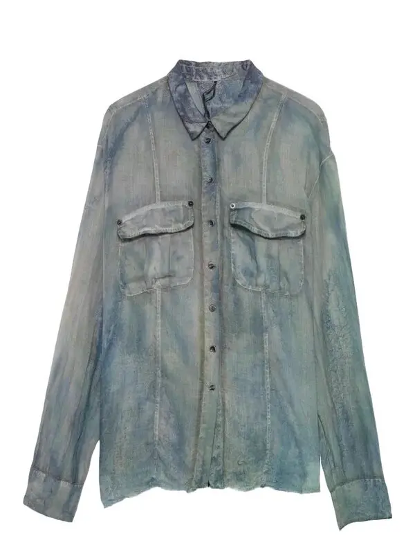Masnada Acid-wash Semi-sheer Shirt - Blue