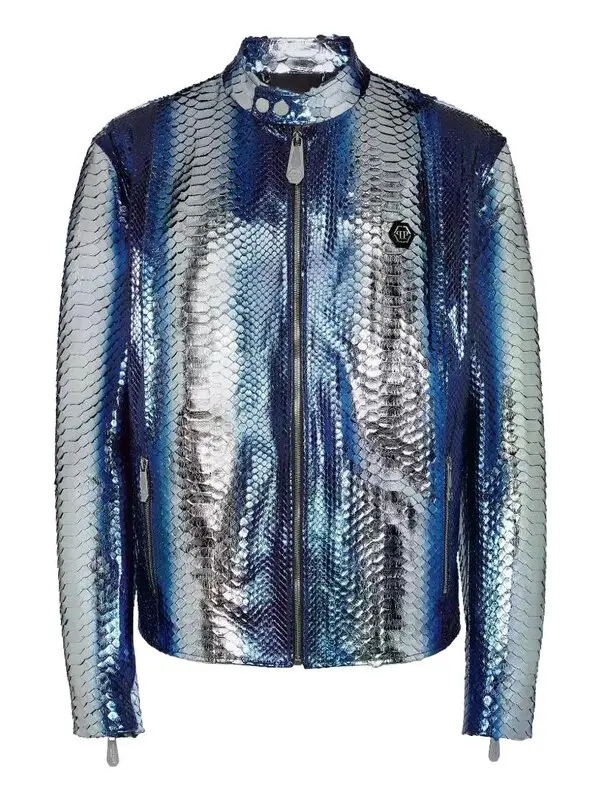 Philipp Plein Python-leather Biker Jacket - Blue