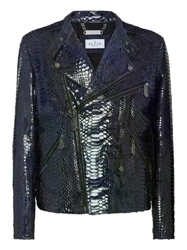 Philipp Plein Python-leather Biker Jacket - Blue