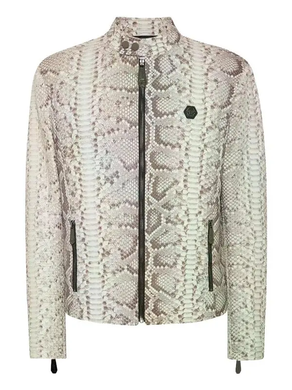 Philipp Plein Python-leather Biker Jacket - Neutrals