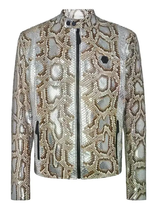 Philipp Plein Python Leather Bomber Jacket - Silver