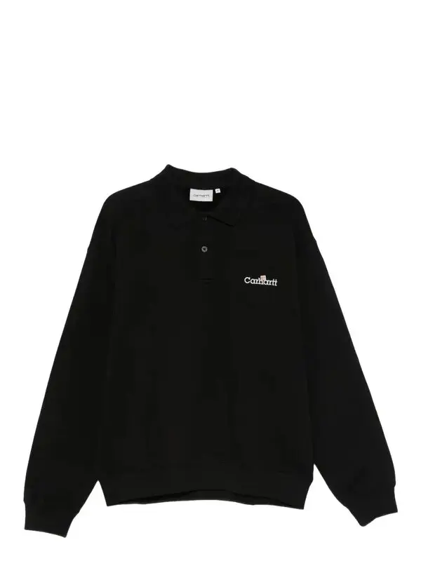 Carhartt Work In Progress Wip Label Logo-embroidered Long-sleeve Polo Shirt - Black