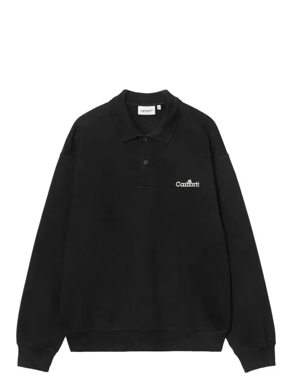 Carhartt Work In Progress Wip Label Logo-embroidered Long-sleeve Polo Shirt - Black