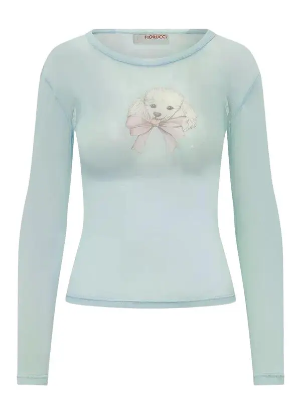 Fiorucci Poodle-printed Tulle Long-sleeved T-shirt - Blue