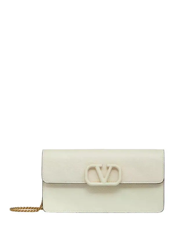 Valentino Garavani Vlogo Signature Grainy Calfskin Wallet With Chain - Neutrals