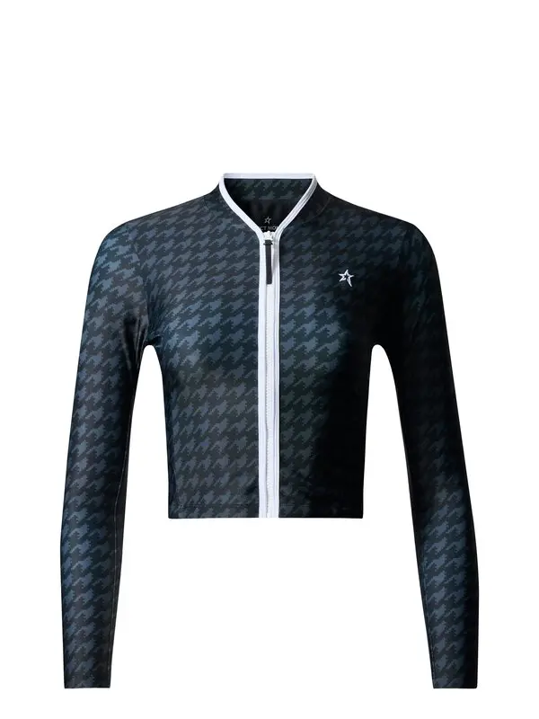 Perfect Moment Houndstooth Rash Guard Top - Black-houndstooth