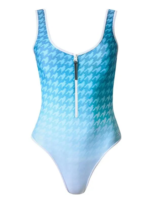 Perfect Moment Houndstooth Print Zip-front One Piece - Cloud-blue