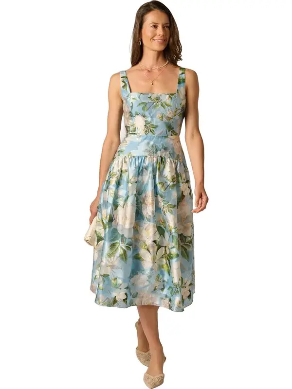 Adrianna Papell Floral Jacquard Midi Dress - Blue Multi