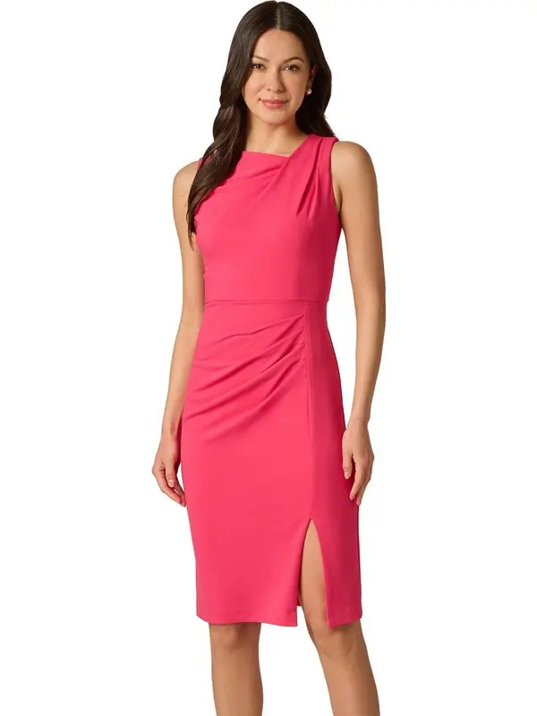 Adrianna Papell Asymmetrical Stretch Crepe Sheath Dress - Camellia