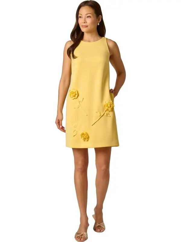 Adrianna Papell 3d Rosette Stretch Shift Dress - Warm Sun