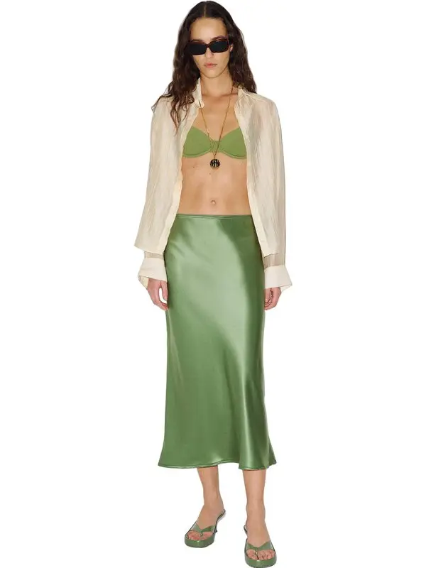 REFORMATION Layla Silk Midi Skirt - Green
