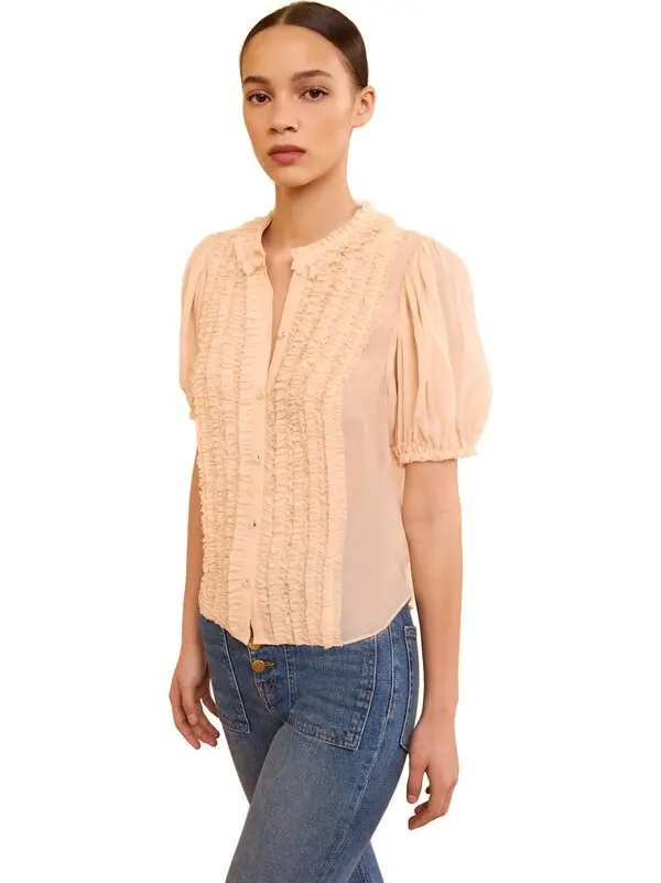 Ulla Johnson Adira Short Sleeve Silk Blouse - Blush