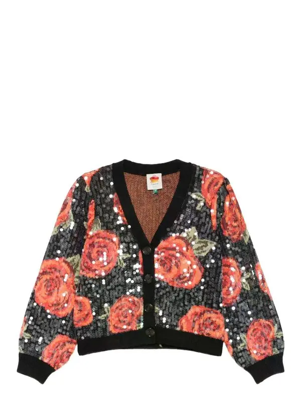 Farm Rio Sequin-embellished Floral Cardigan - Black