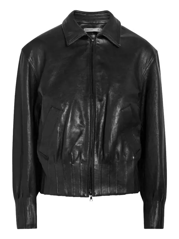 AARON ESH Pleated-trim Leather Jacket - Black