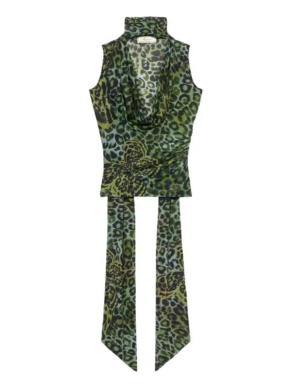 Blumarine Animal Print Cowl-neck Top - Green