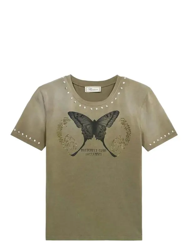 Blumarine Butterfly-print Studded T-shirt - Green
