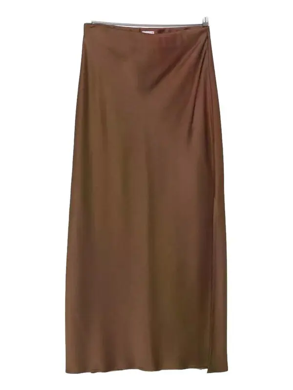 Brunello Cucinelli Satin-finish Slit Maxi Skirt - Brown