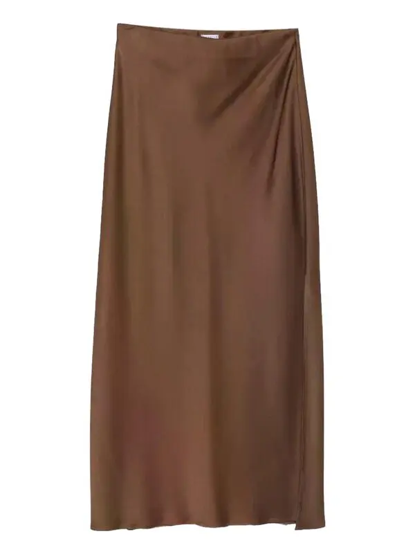 Brunello Cucinelli Satin-finish Slit Maxi Skirt - Brown