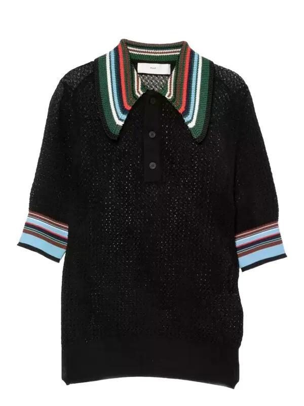 Toga Lace-knitted Polo Top - Black