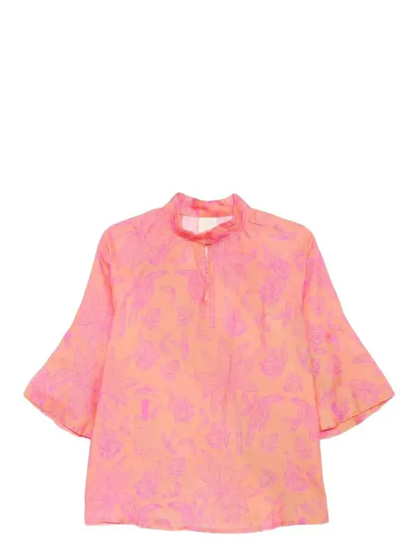 Nimo With Love Tropical-print Ruffled Blouse - Orange