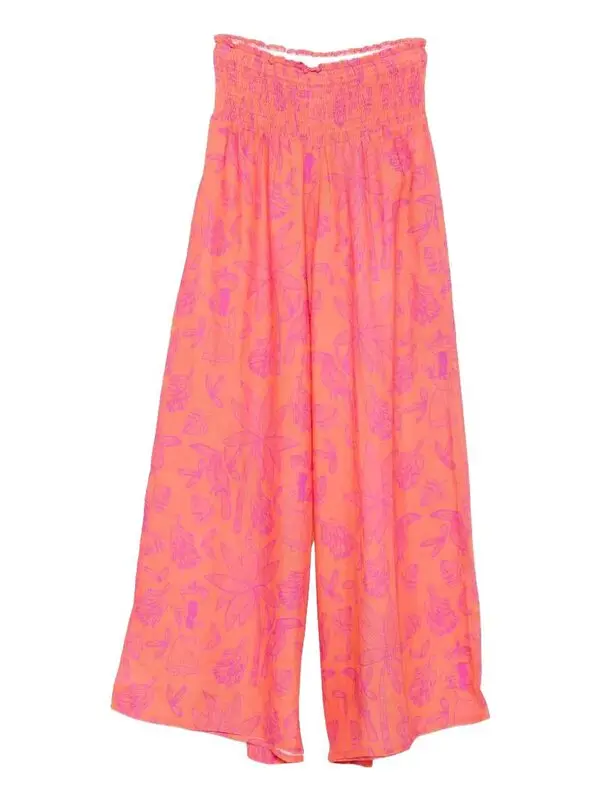 Nimo With Love Floral-print Smocked Palazzo Pants - Orange